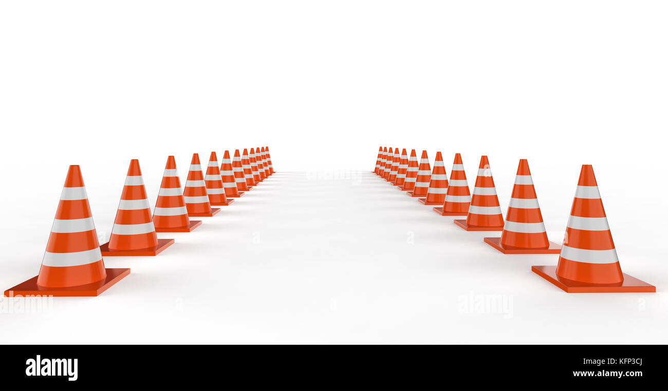 3d rendering traffic cones in a row on white background Stock Photo - Alamy