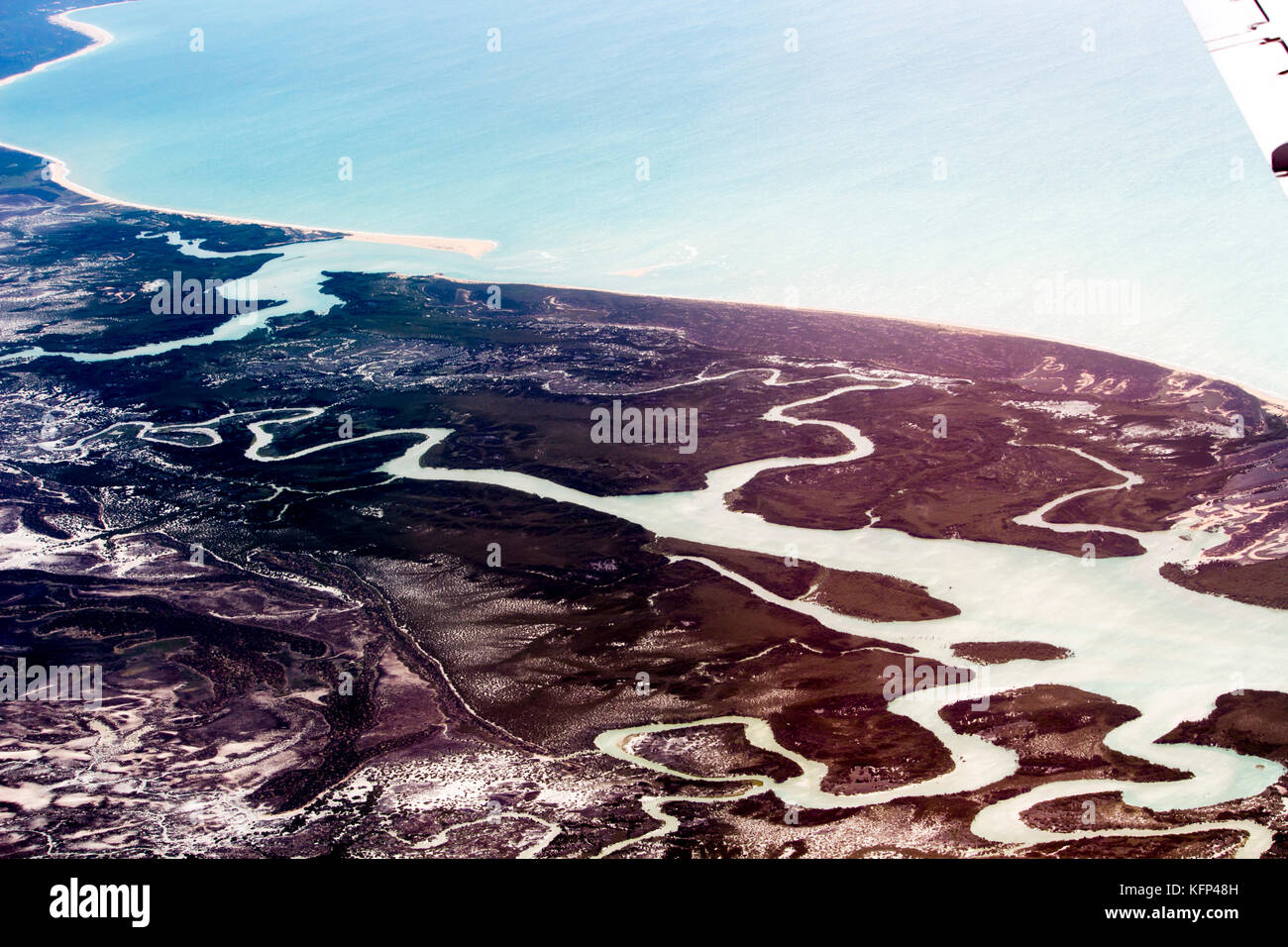 Aerial view of the tidal flat inlets south of Broome, North Western ...