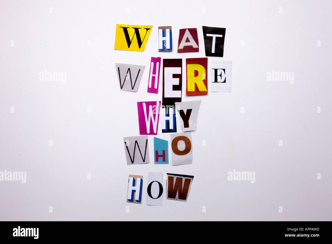 A word writing text showing concept of WHAT WHO WHERE WHY HOW QUESTIONS ...
