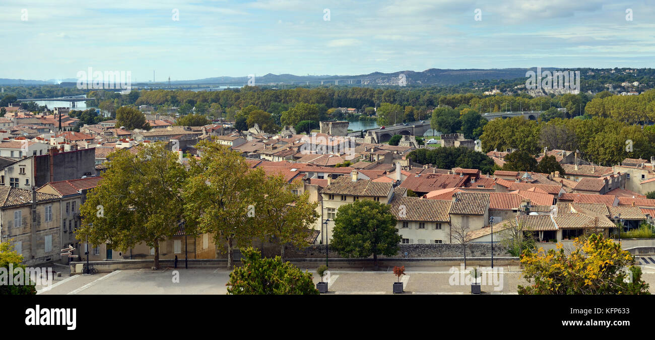Avignon Bridge, Town & Rhone River Panorama, Provence France Stock ...