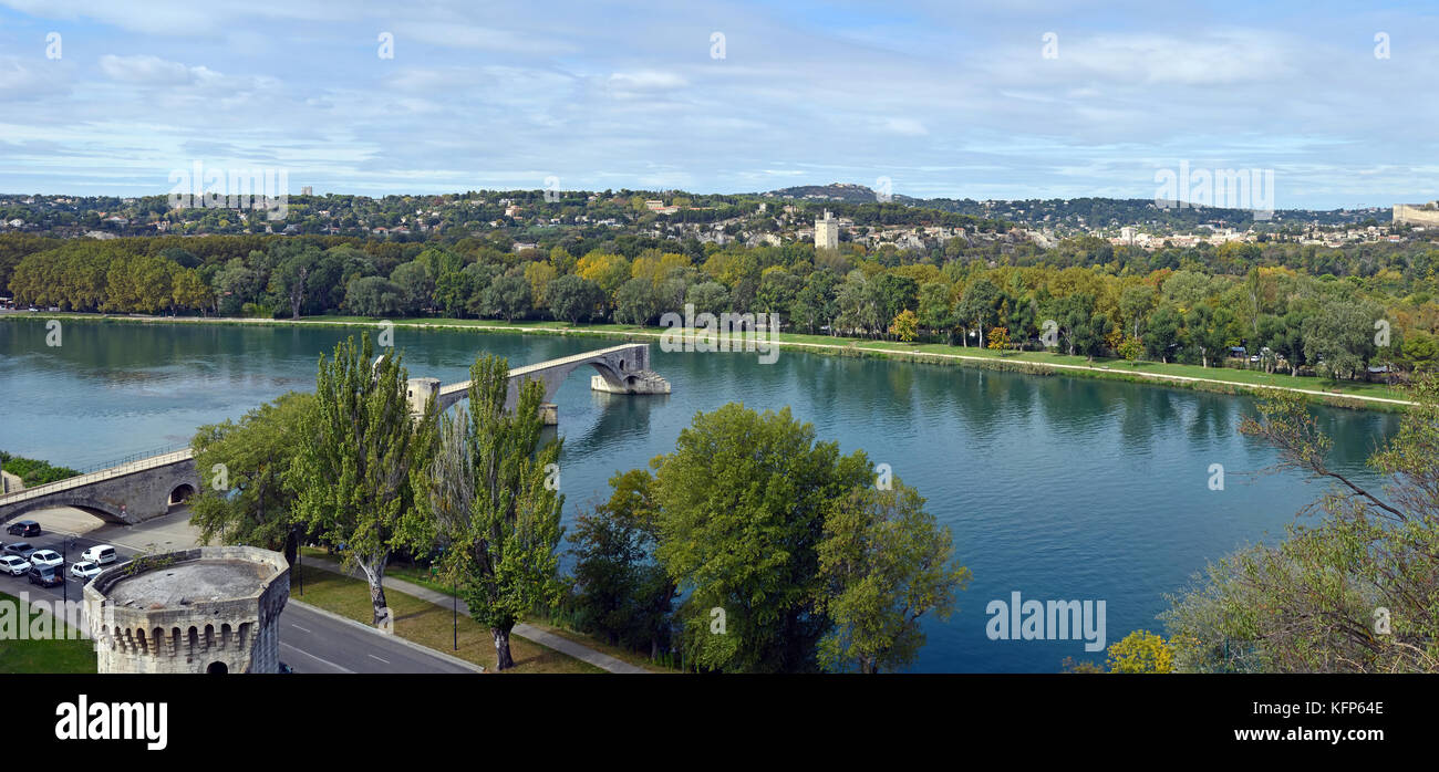 Avignon Bridge, Town & Rhone River Panorama, Provence France Stock ...