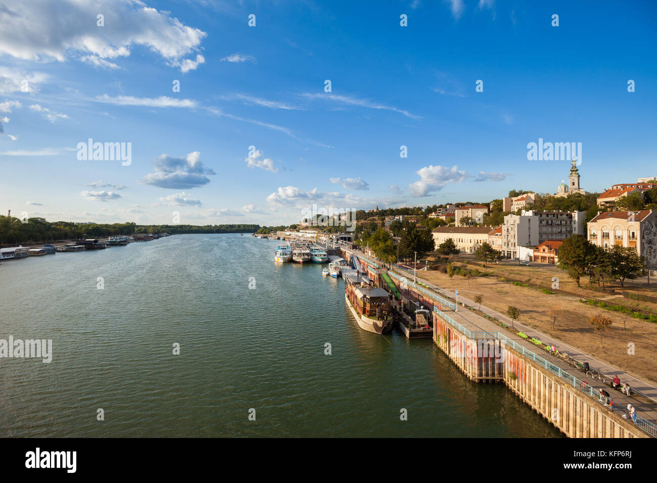 River boats and barges (splavs) along the Sava River, Belgrade, Serbia ...