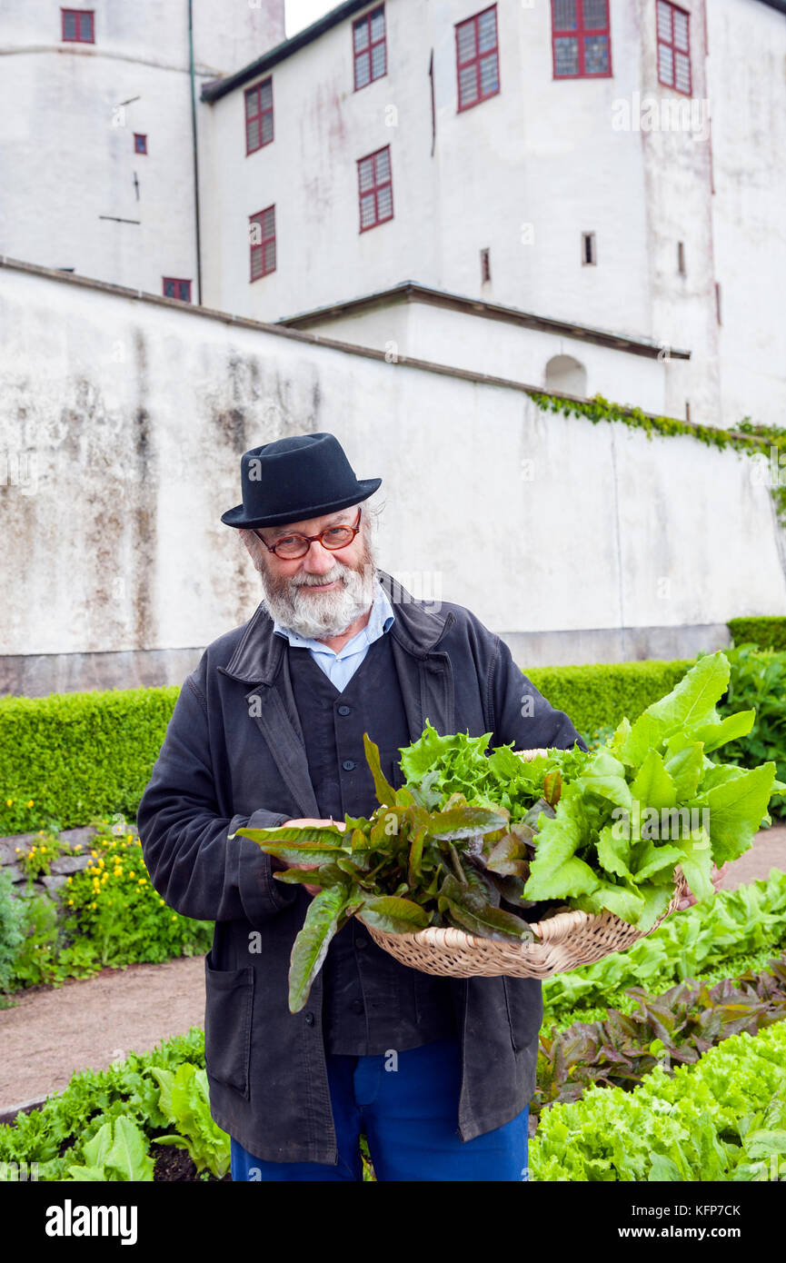 Horticulturalist Simon Irvine at the ornamental organic vegetable ...