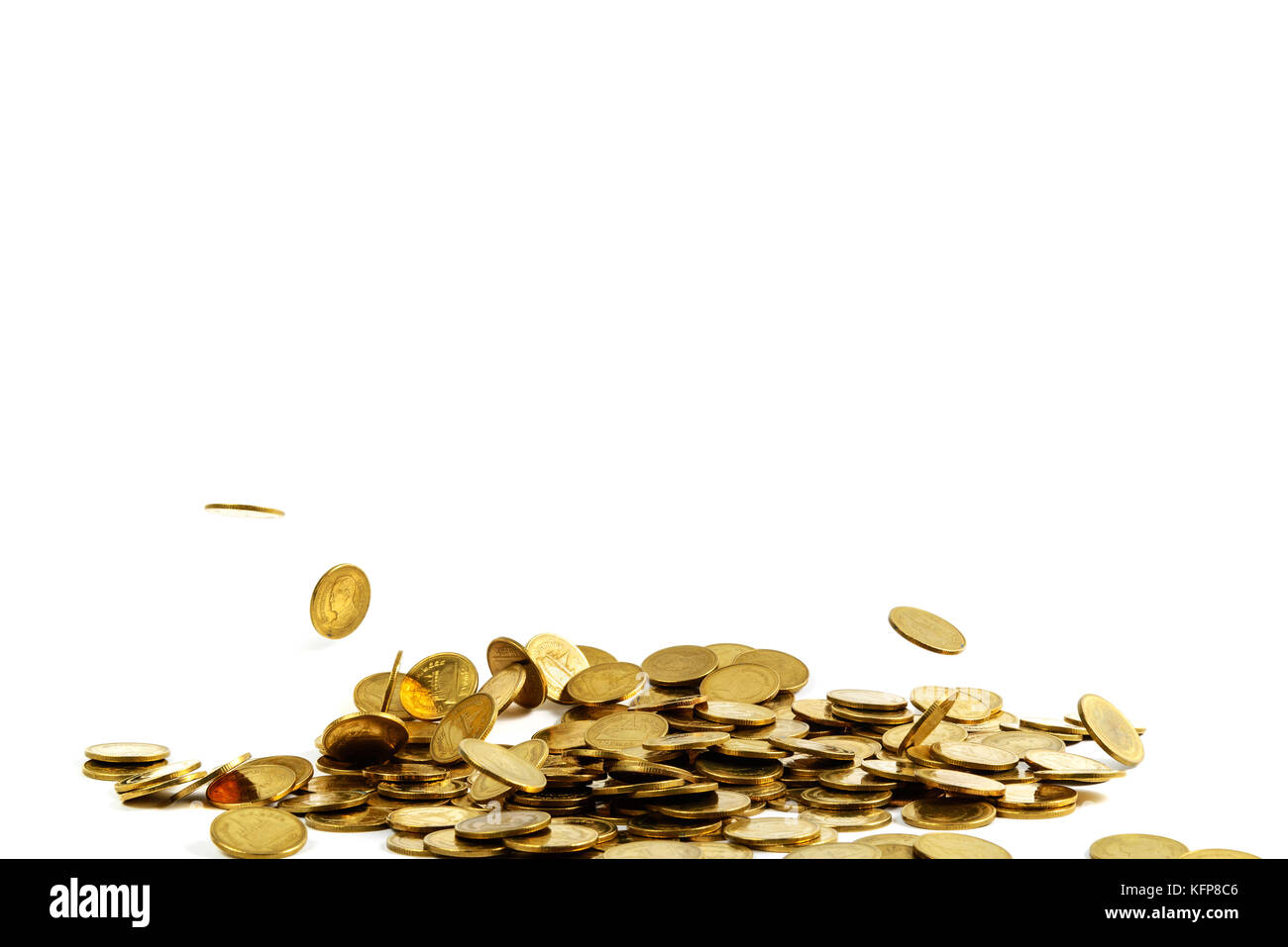 Falling gold coins money isolated on the white background, business ...