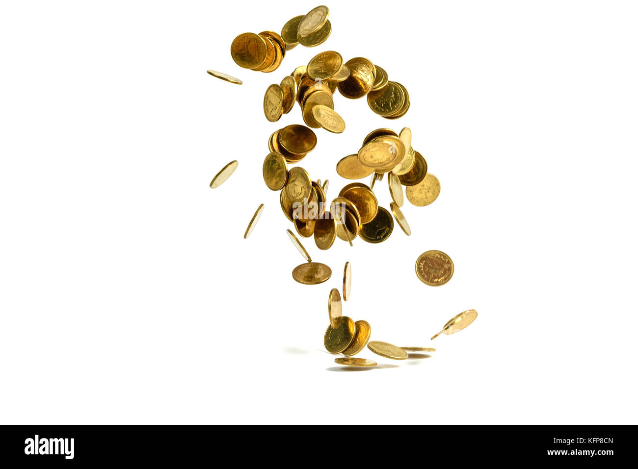 Falling gold coins money isolated on the white background, business ...