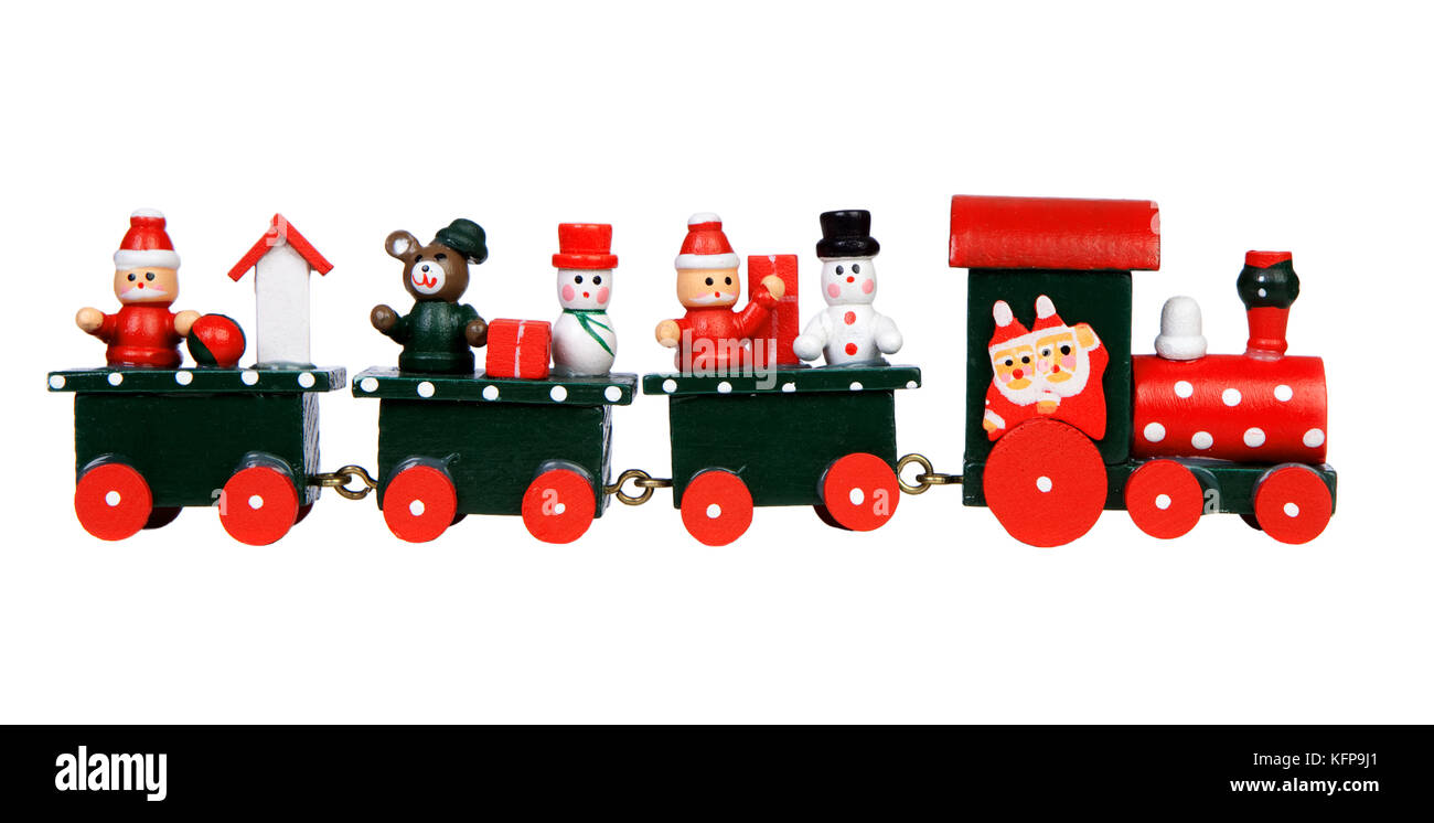 Red Christmas train isolated on a white background Stock Photo - Alamy