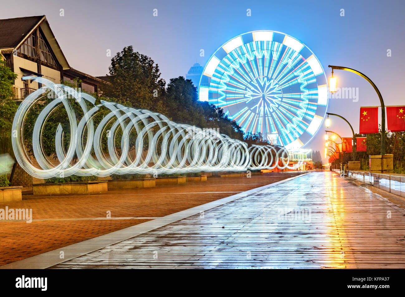 Night Ferris wheel and light, modern city landscape, Nanchang, China ...