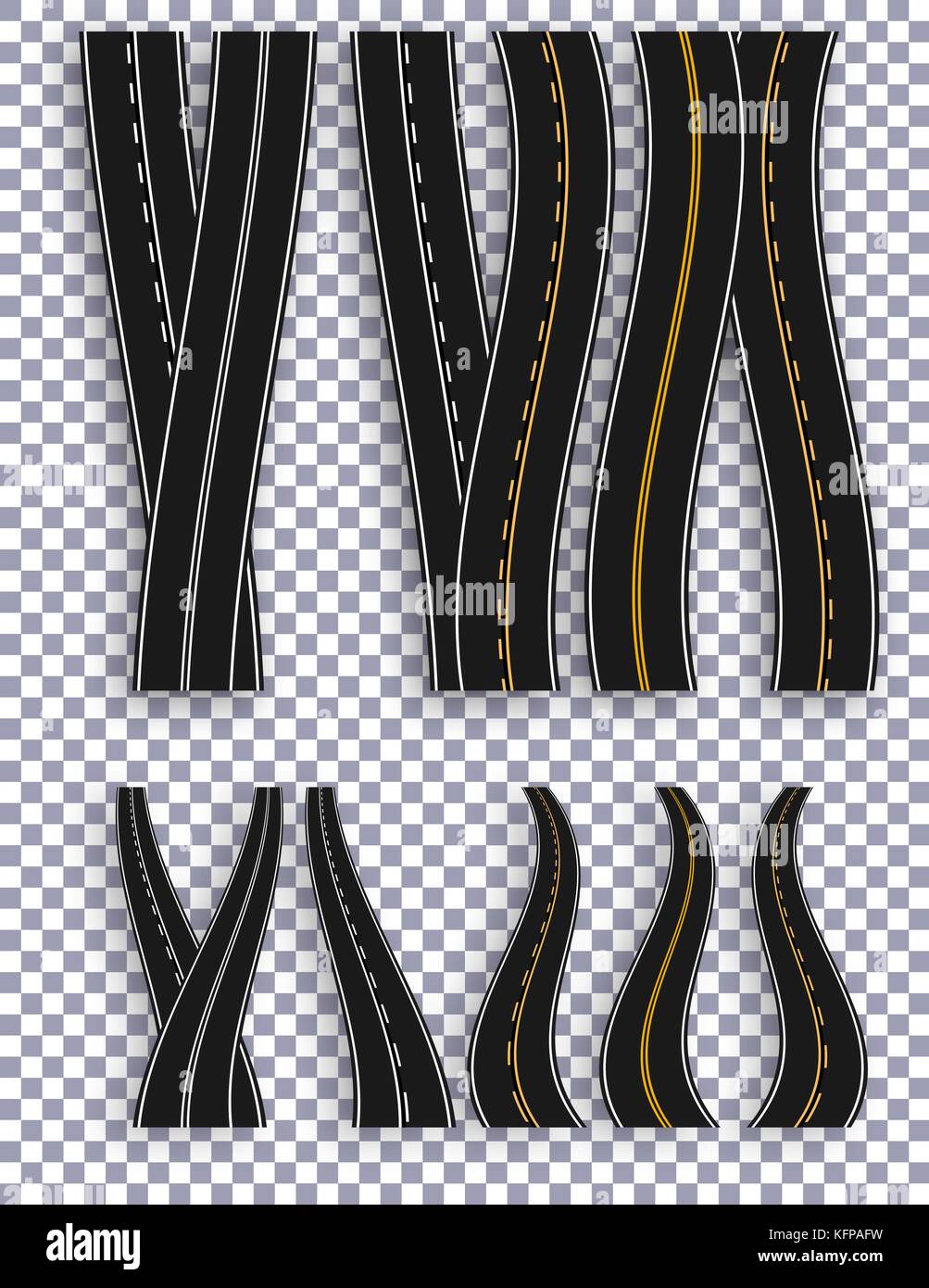 Set of roads with various white and yellow marks on a checkered ...