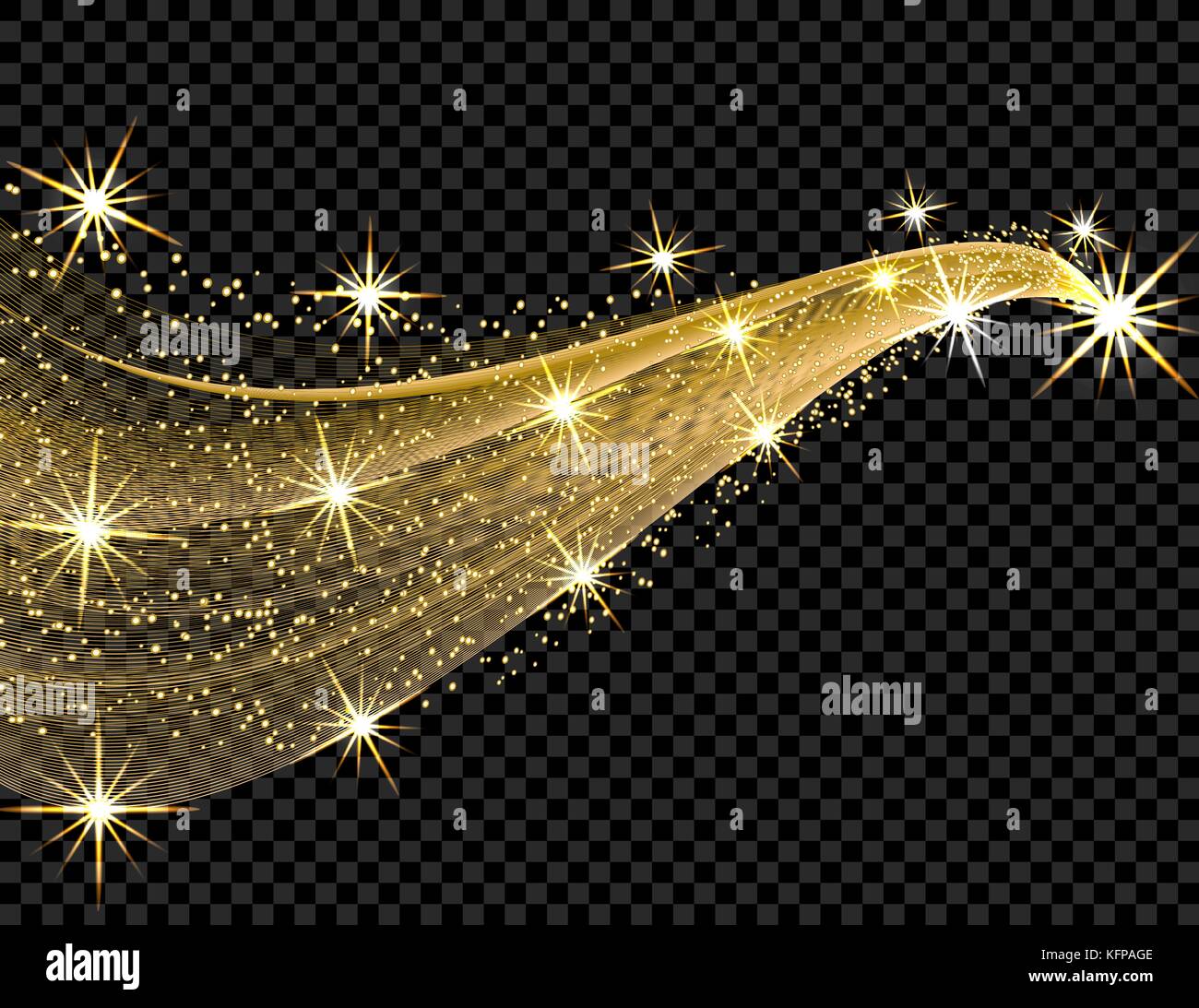 Abstract golden wave design element with shine effect on a dark ...