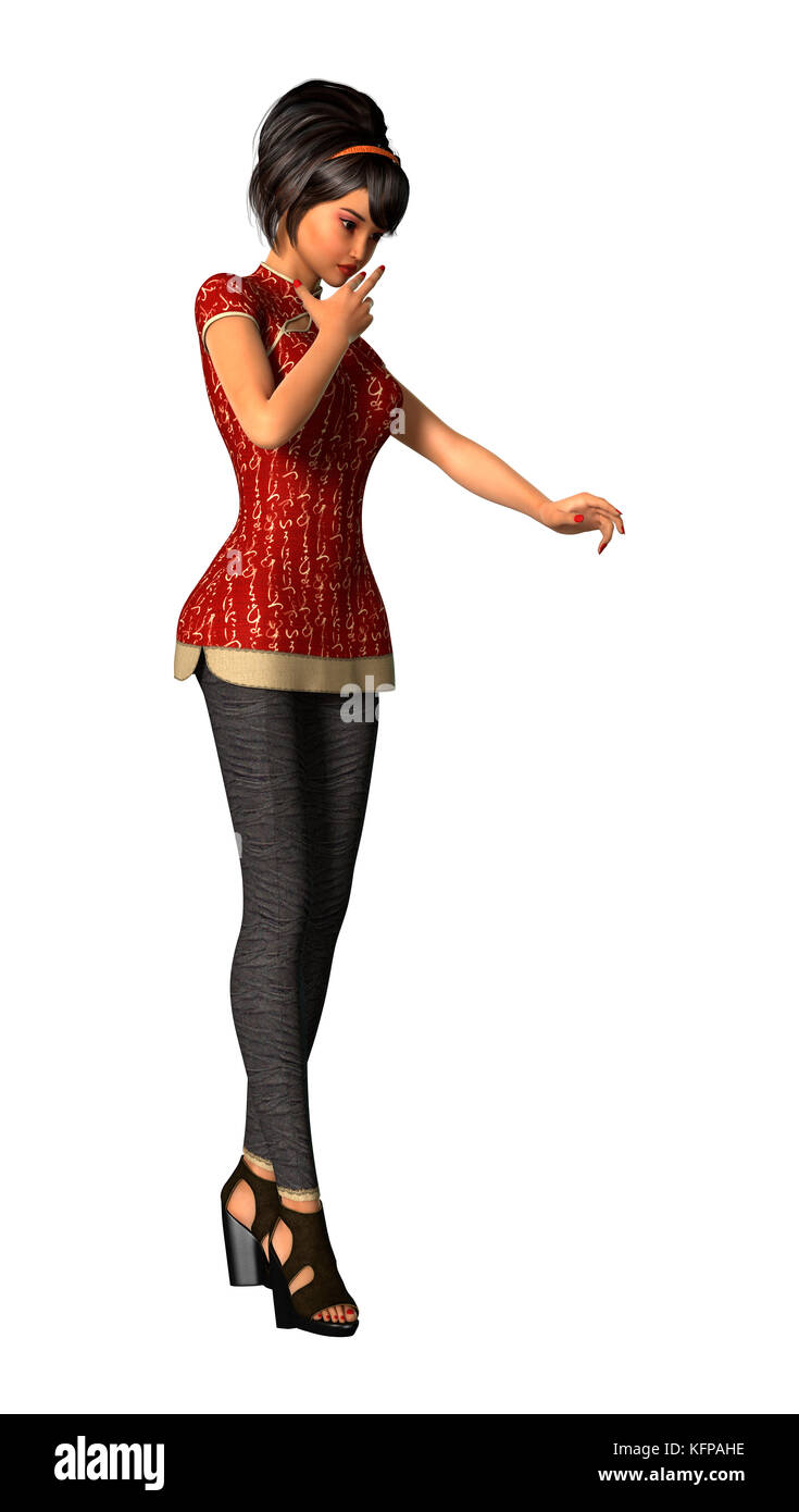 3D rendering of a modern Asian girl isolated on white background Stock ...