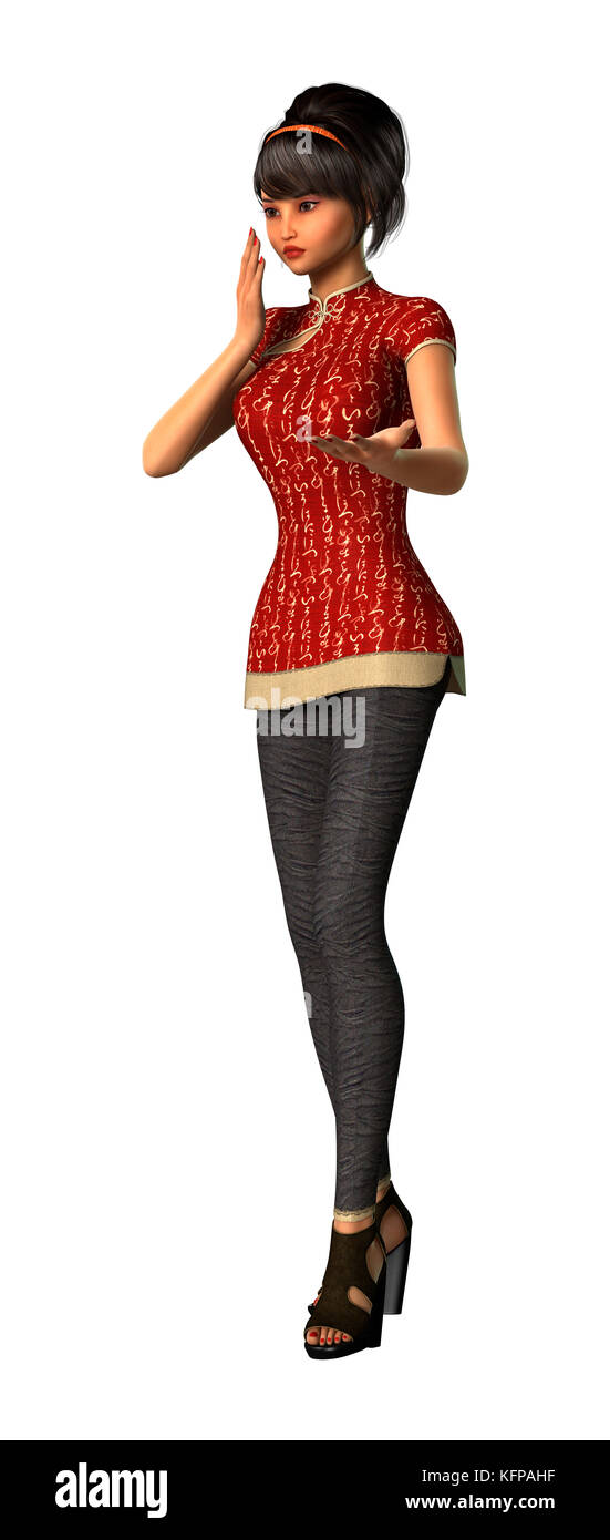 3D rendering of a modern Asian girl isolated on white background Stock ...