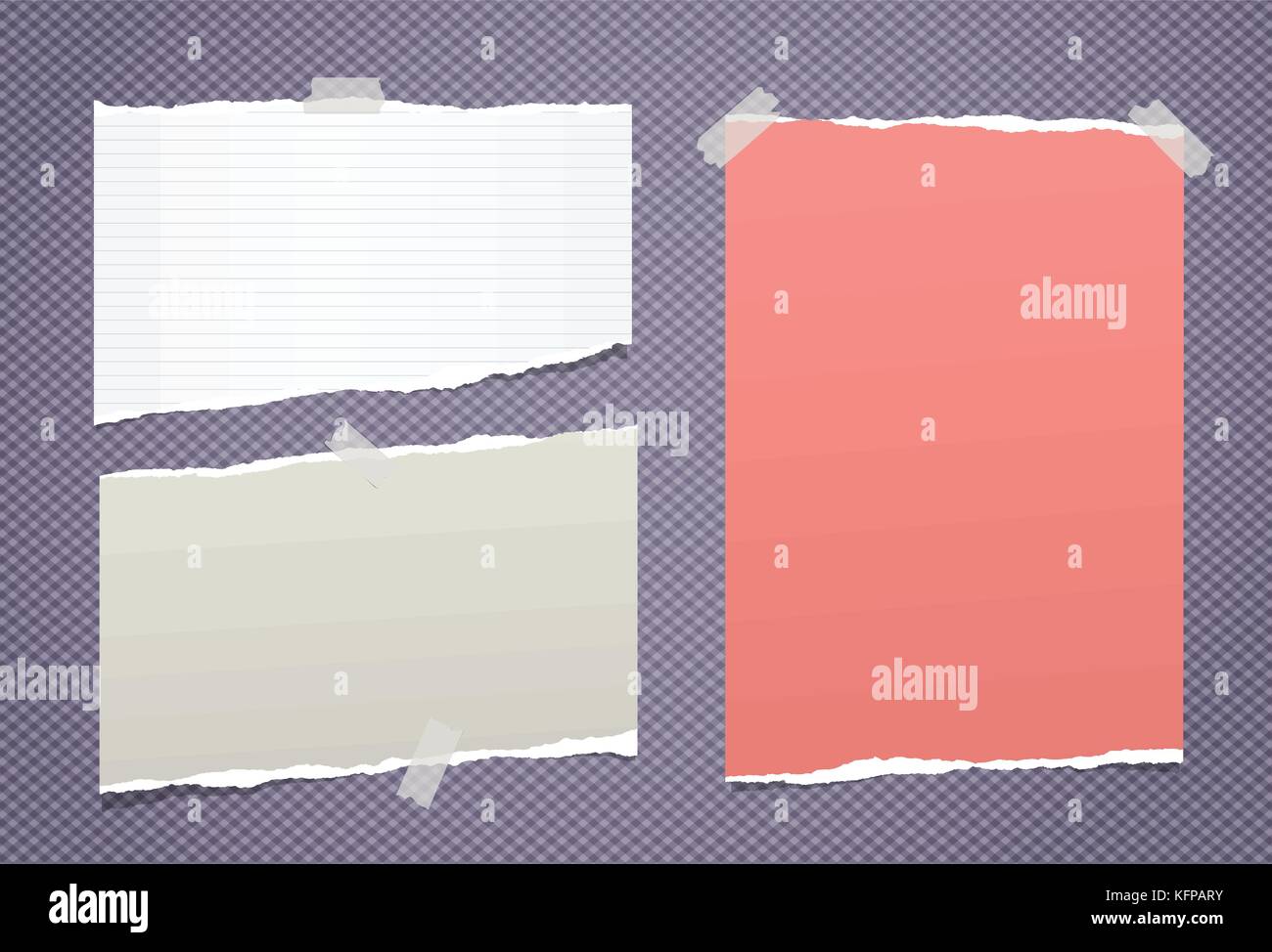 Ripped paper strips, notebook sheets for note or message stuck with ...
