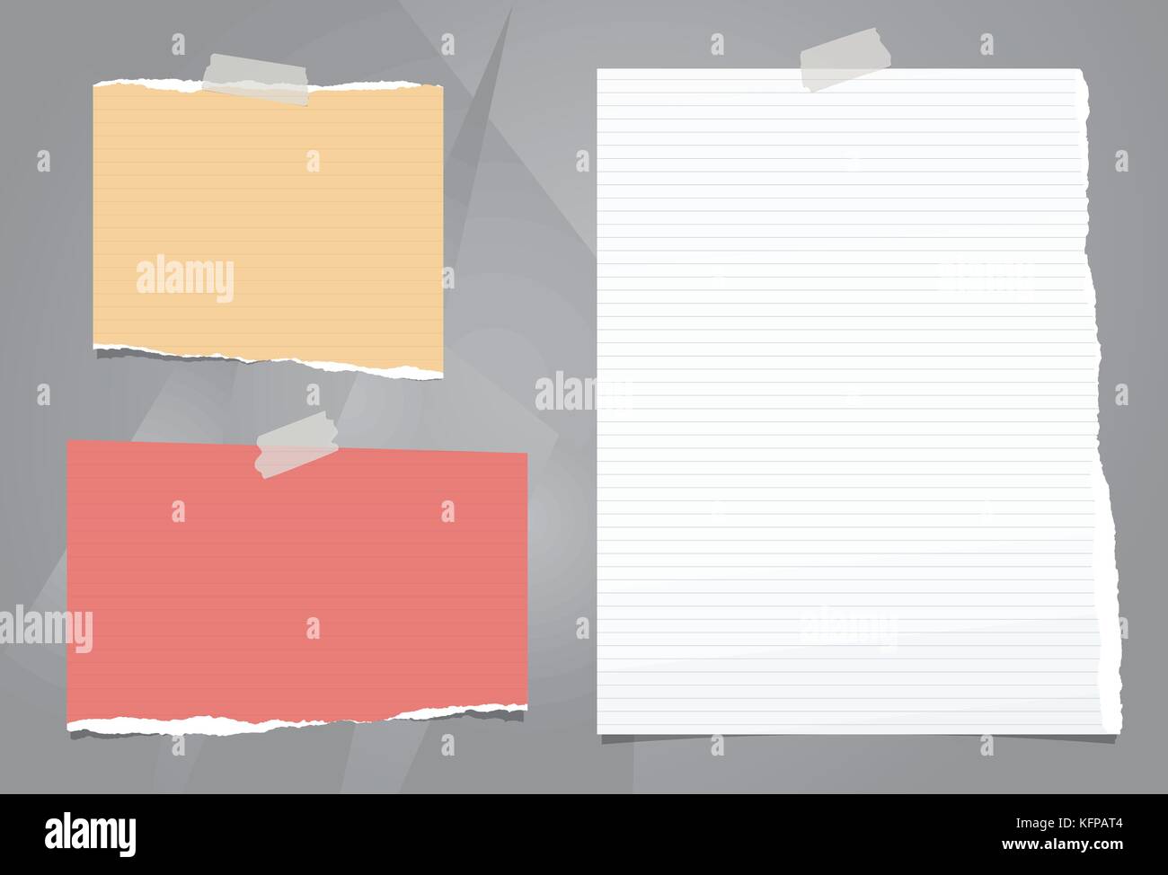Ripped paper strips, notebook sheets for note or message stuck with ...