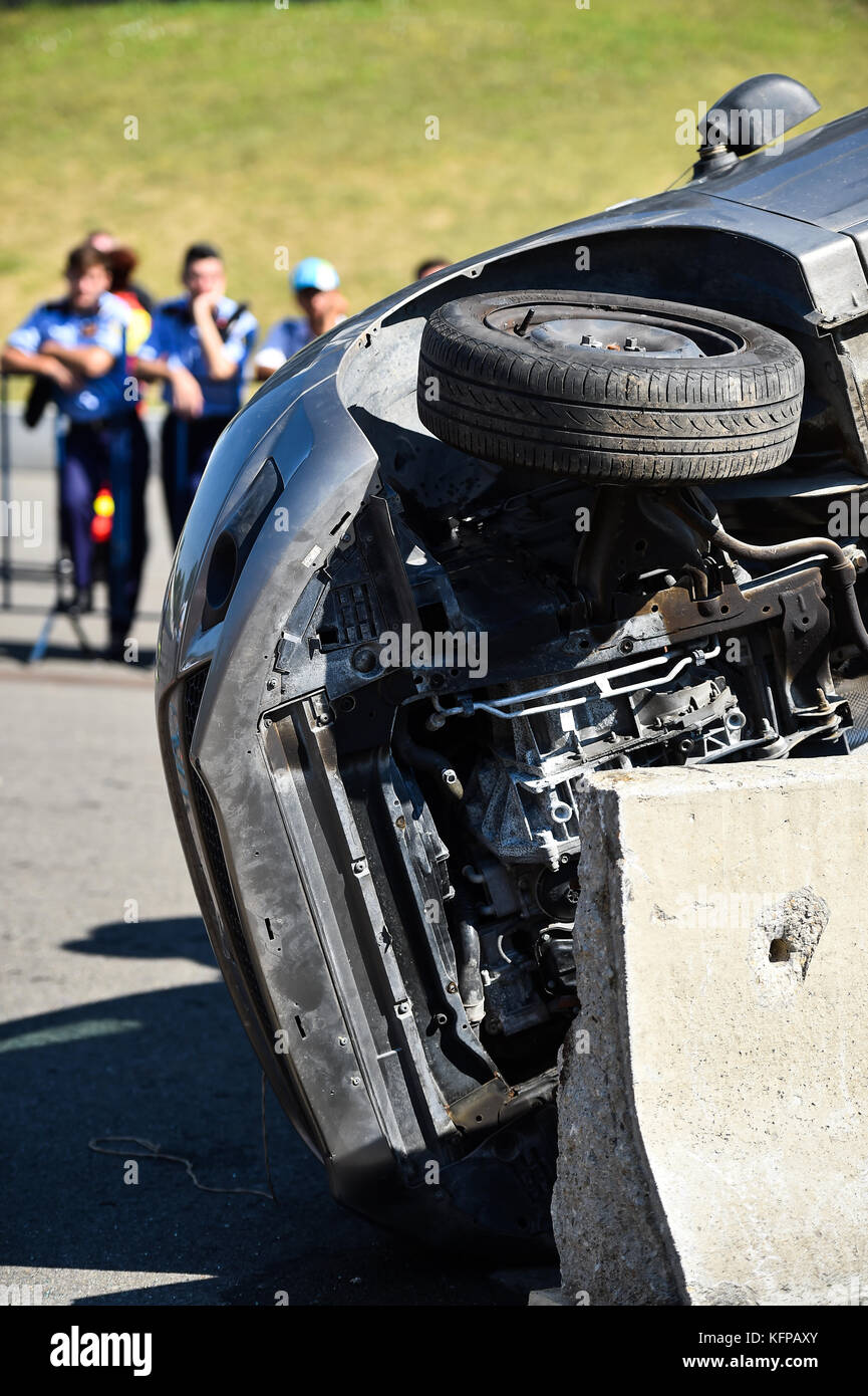 Scene of a car crash and emergency rescue service in action Stock Photo ...