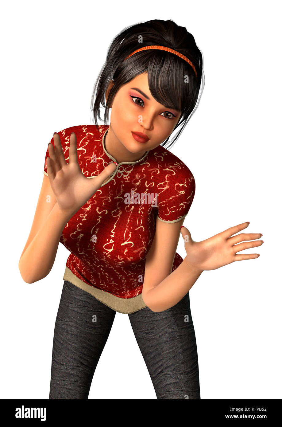 3D rendering of a modern Asian girl isolated on white background Stock ...