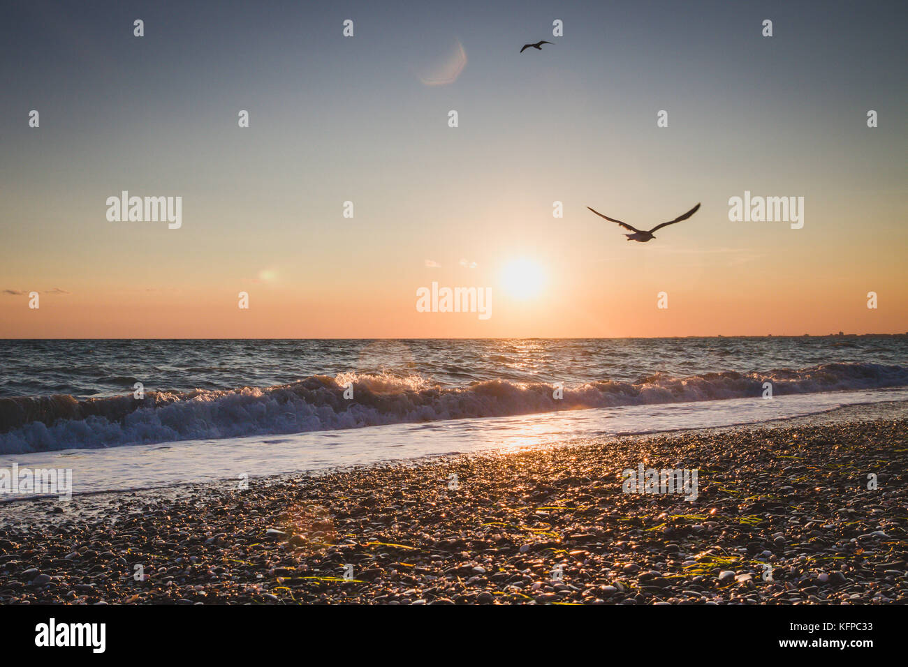 Beautiful sunset on the summer sea Stock Photo - Alamy