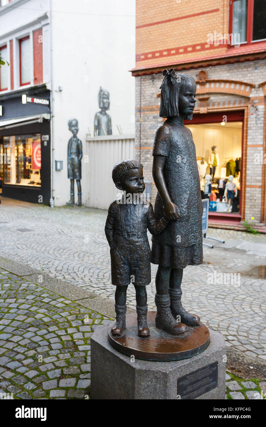 Stavanger, Norway - August 28 2017: The statue of the young girl and ...
