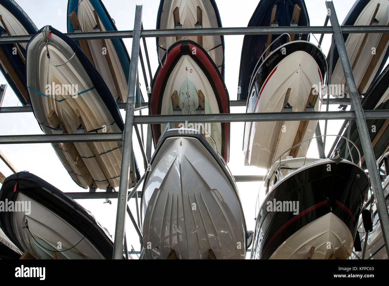 Boats stacked in storage at Camber Dock, Portsmouth Stock Photo - Alamy