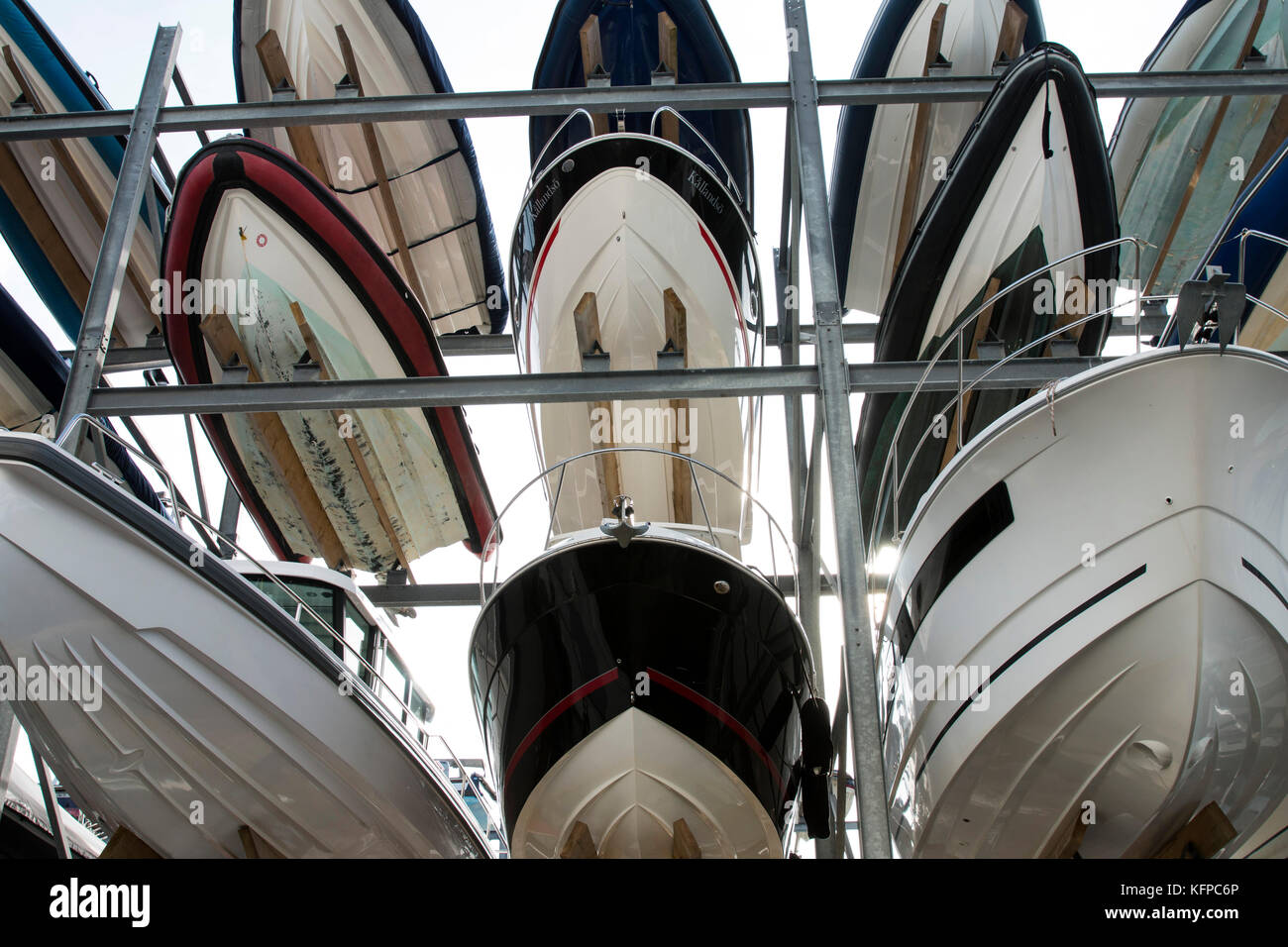 Boats stacked in storage at Camber Dock, Portsmouth Stock Photo - Alamy