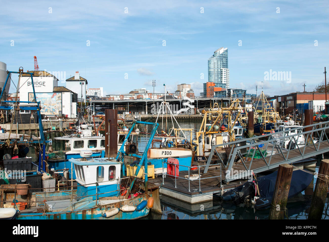 Camber Dock, Portsmouth. The Bridge Tavern pub is to the left of image ...