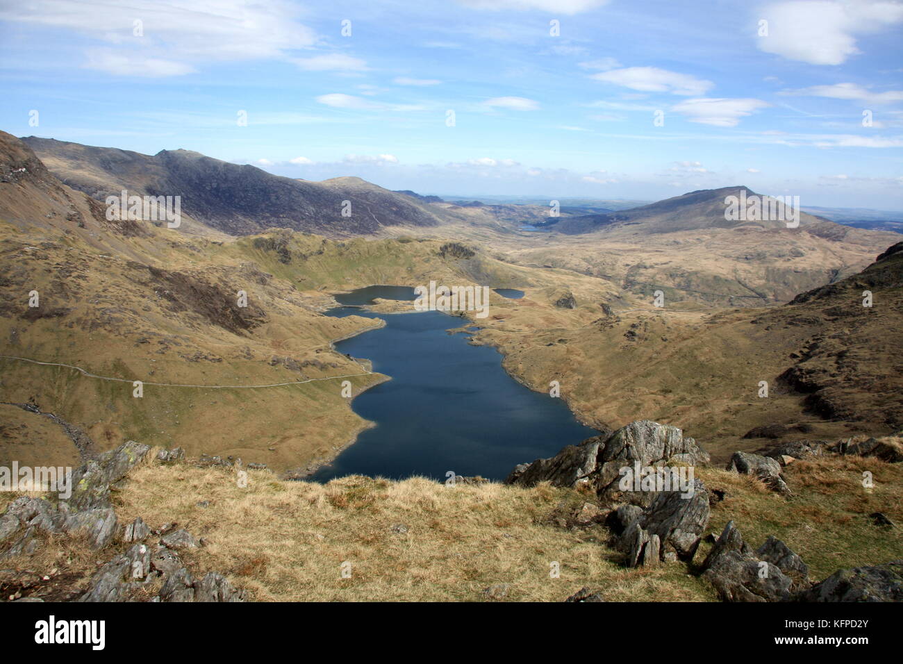 Snowdon , North Wales. View of Llyn Llydaw from Bwlch y Saethau ( pass ...