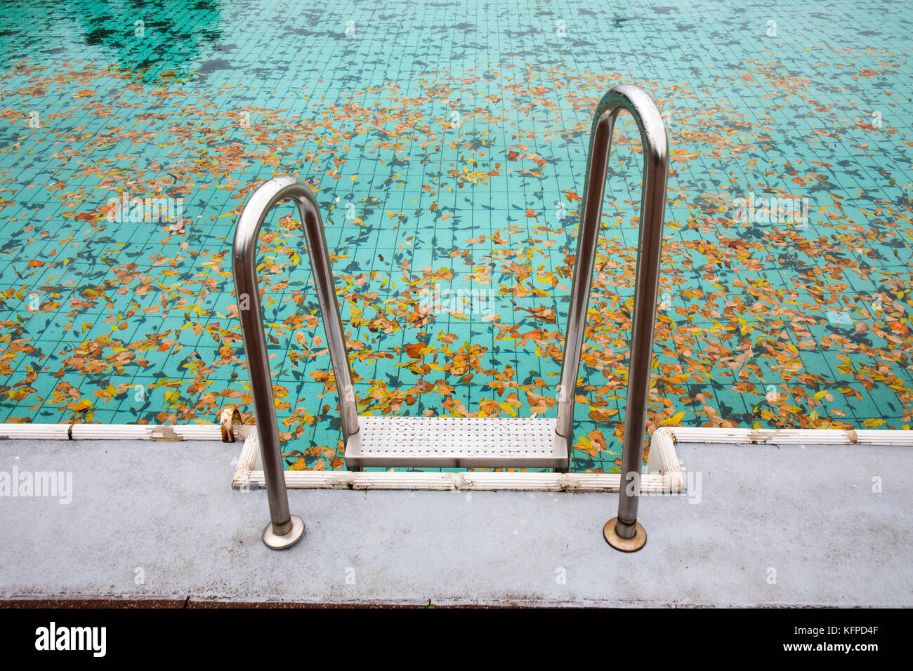 Public swimming pool, closed for the season, in fall Stock Photo - Alamy