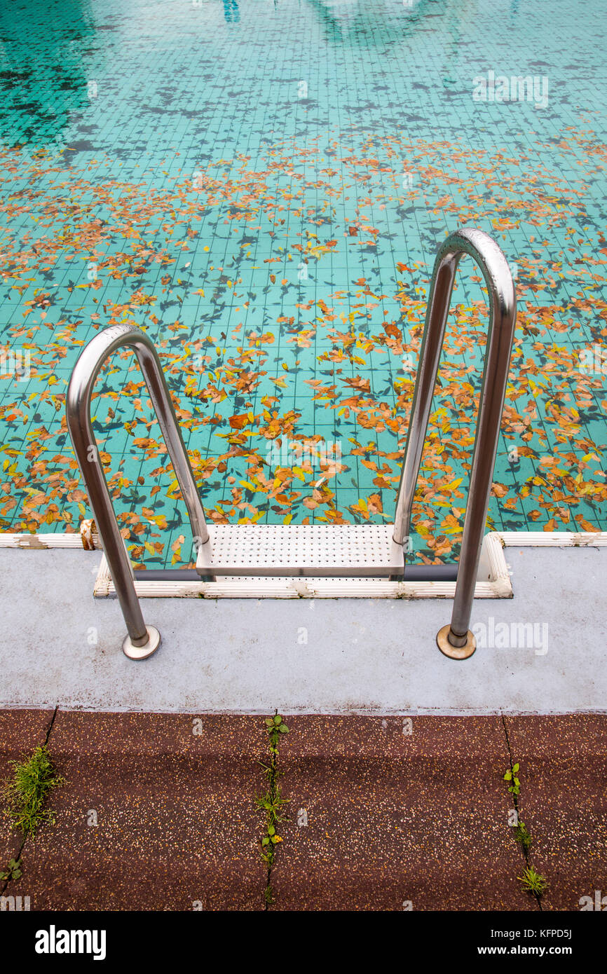 Public swimming pool, closed for the season, in fall Stock Photo - Alamy