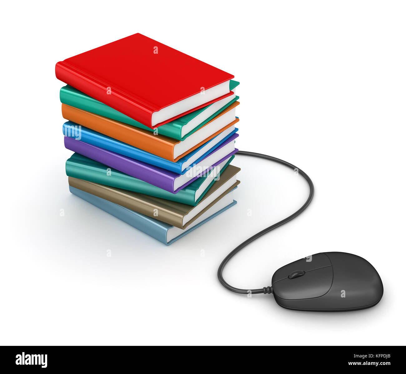 Stack of books with computer mouse. e-book concept. 3d render and ...