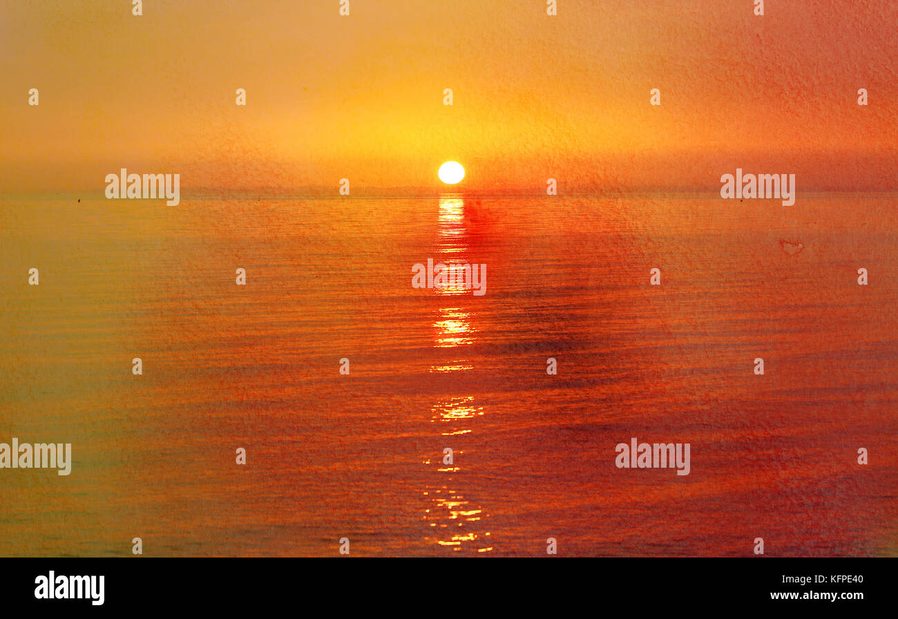 Photo of a bright sea sunset Stock Photo - Alamy