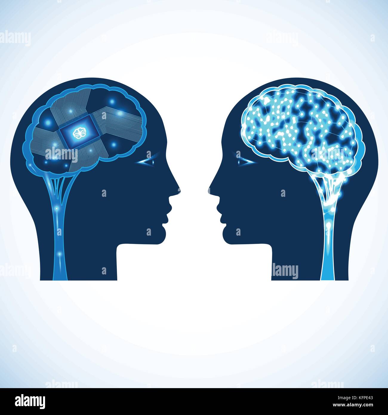 Chip and shone brain in heads of people, concept for communications ...