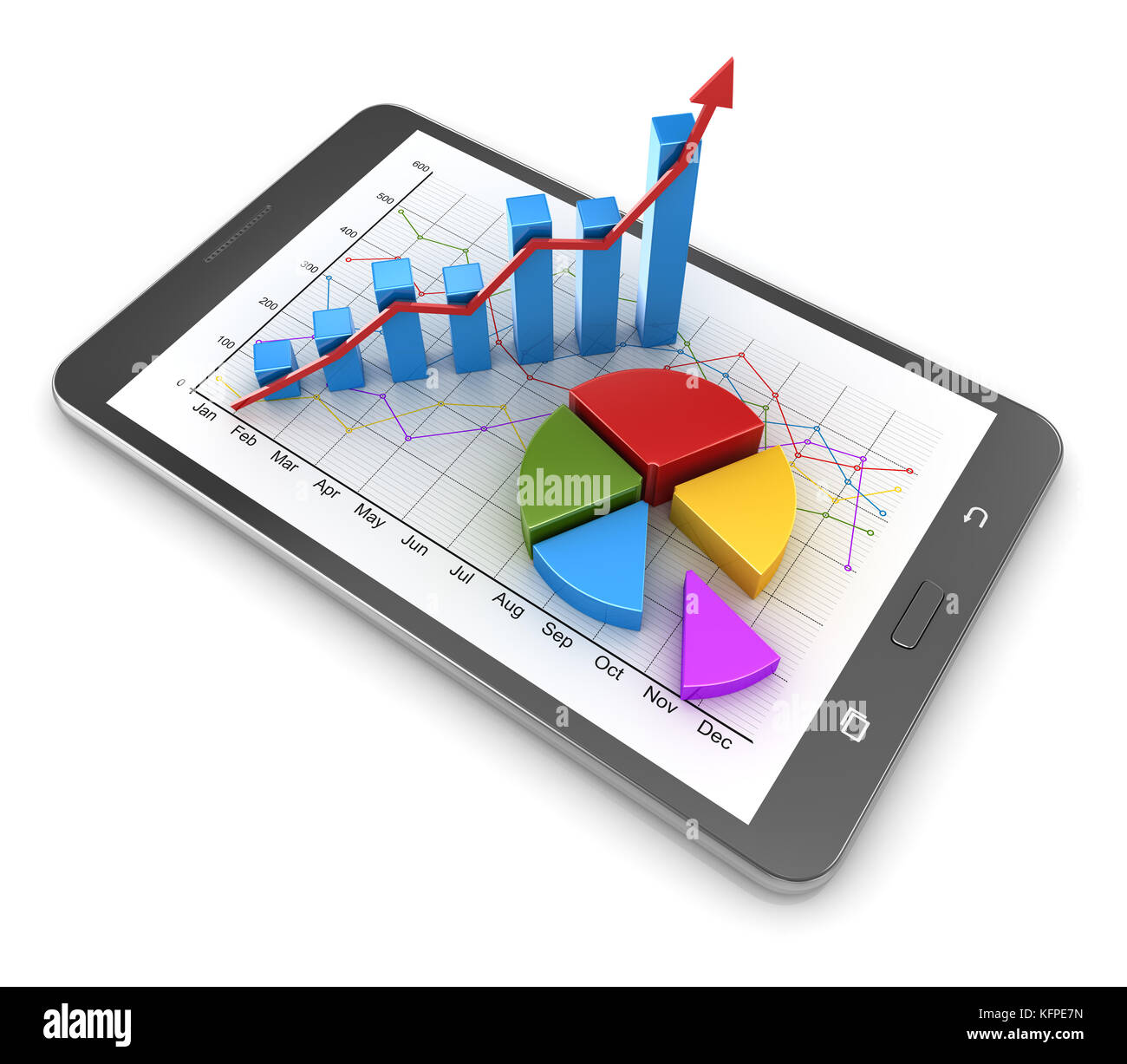 Busines concept with touch screen tablet. 3d render and computer ...
