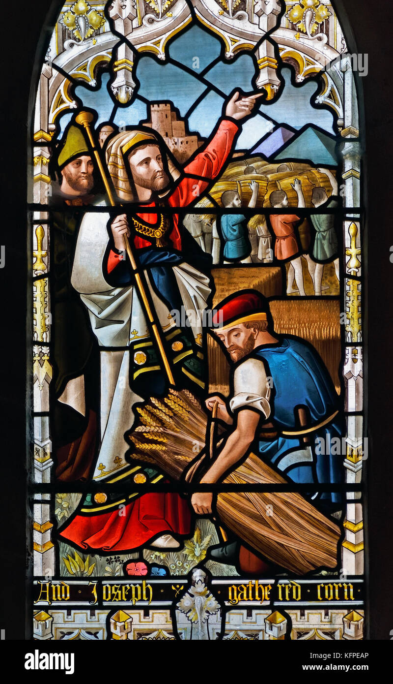 Joseph gathering corn. Detail of East window, Church of Saint Bega ...