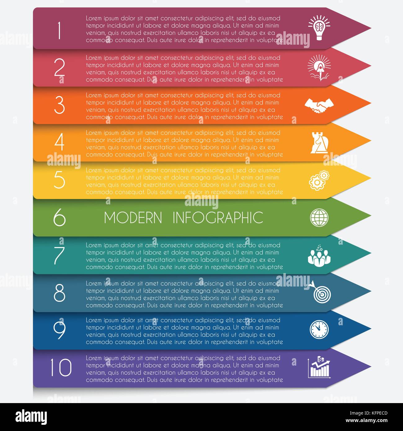 Template infographic horizontal colorful arrows lines 10 positions for ...