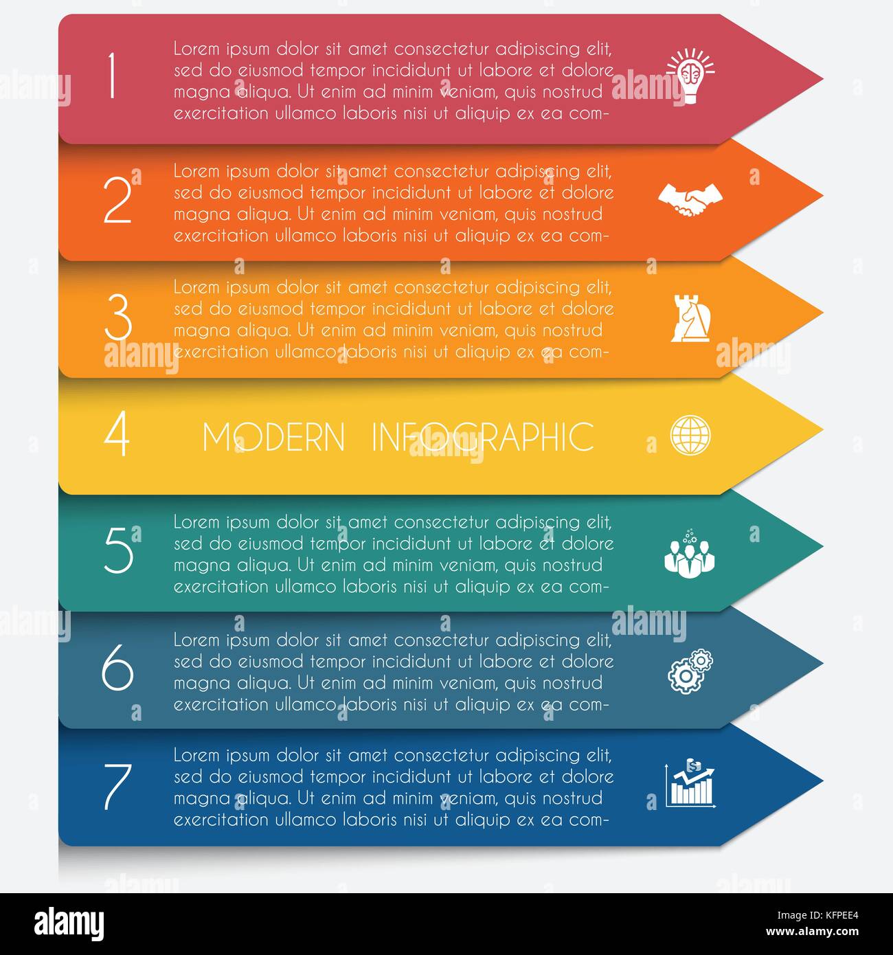 Template infographic horizontal colorful arrows lines 7 positions for ...