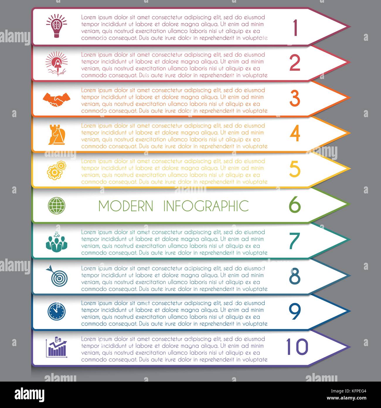 Template infographic horizontal white strips on colorful arrows lines ...