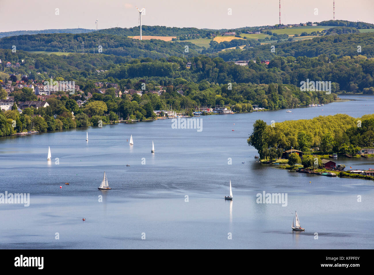View over lake Baldeney, Essen, Germany, a reservoir of river Ruhr ...