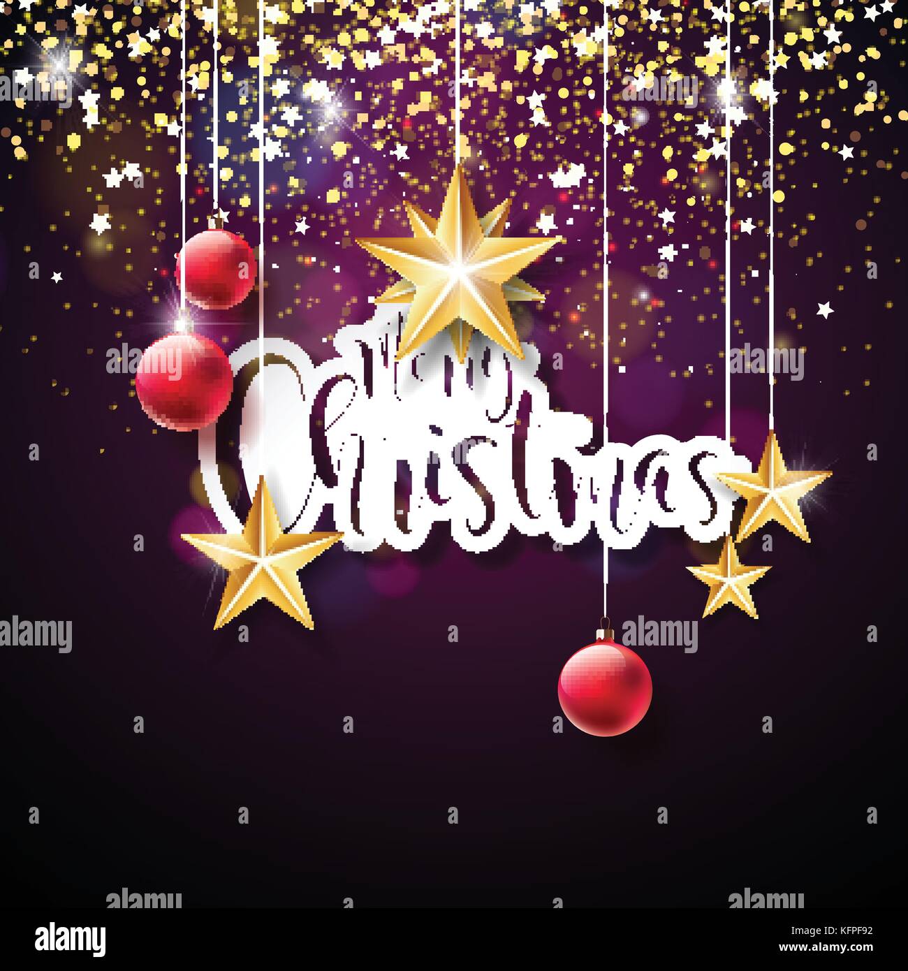 Merry Christmas Hand Lettering Illustration with Paper Label and Red ...