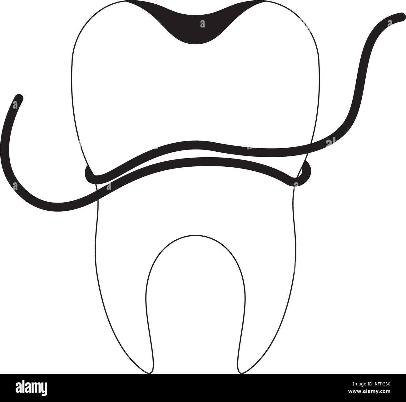 tooth with root and dental floss around in black silhouette Stock ...