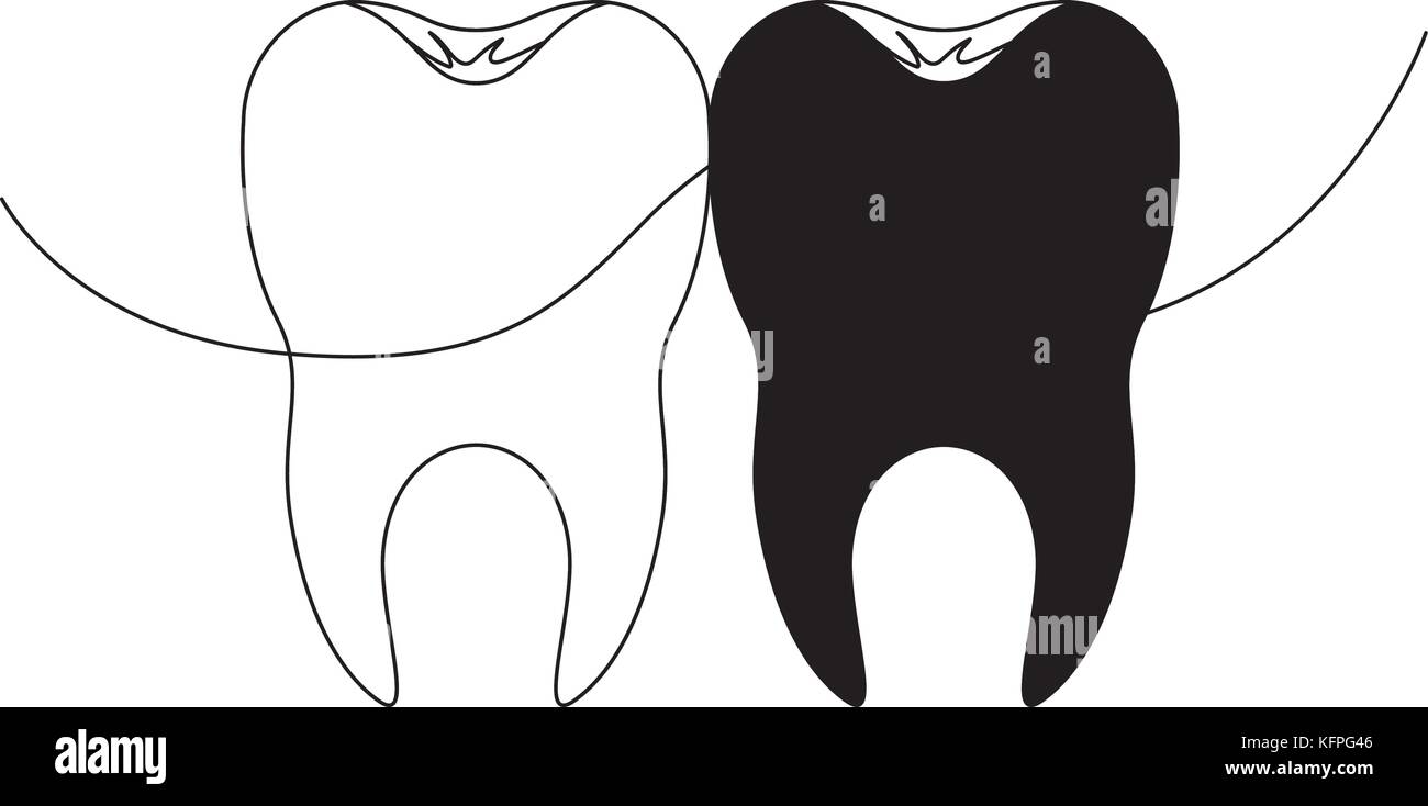 teeth with dental floss between them in black silhouette Stock Vector ...