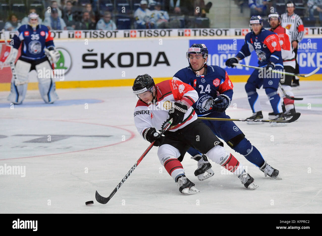 L-R RYAN LASCH (Frolunda) and FILIP PYROCHTA (Liberec) in action during ...
