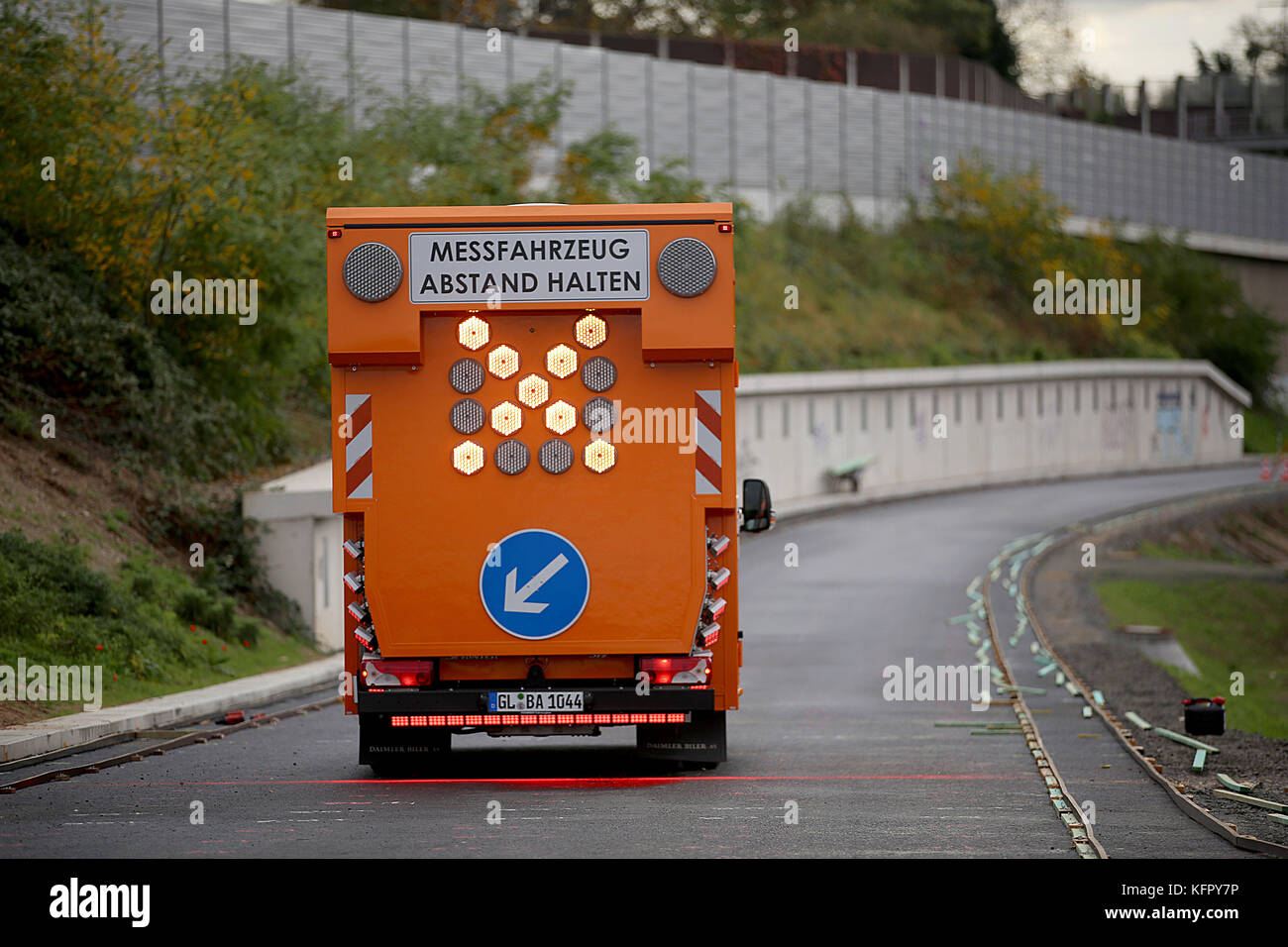 Cologne, Germany. 27th Oct, 2017. A measuring vehicle drives on a test ...