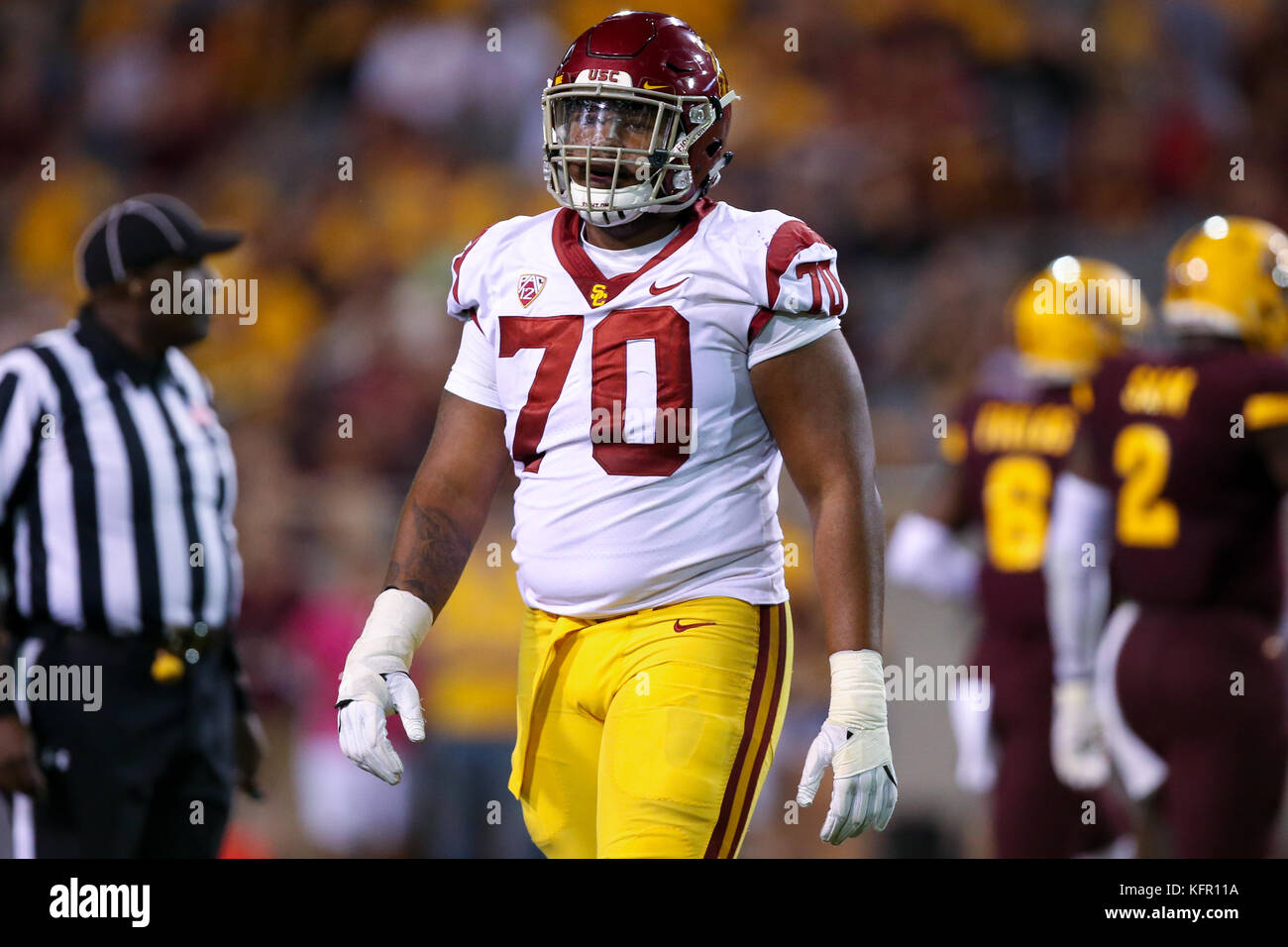 TEMPE, AZ - OCTOBER 28: Chuma Edoga (70) of the USC Trojans during a ...