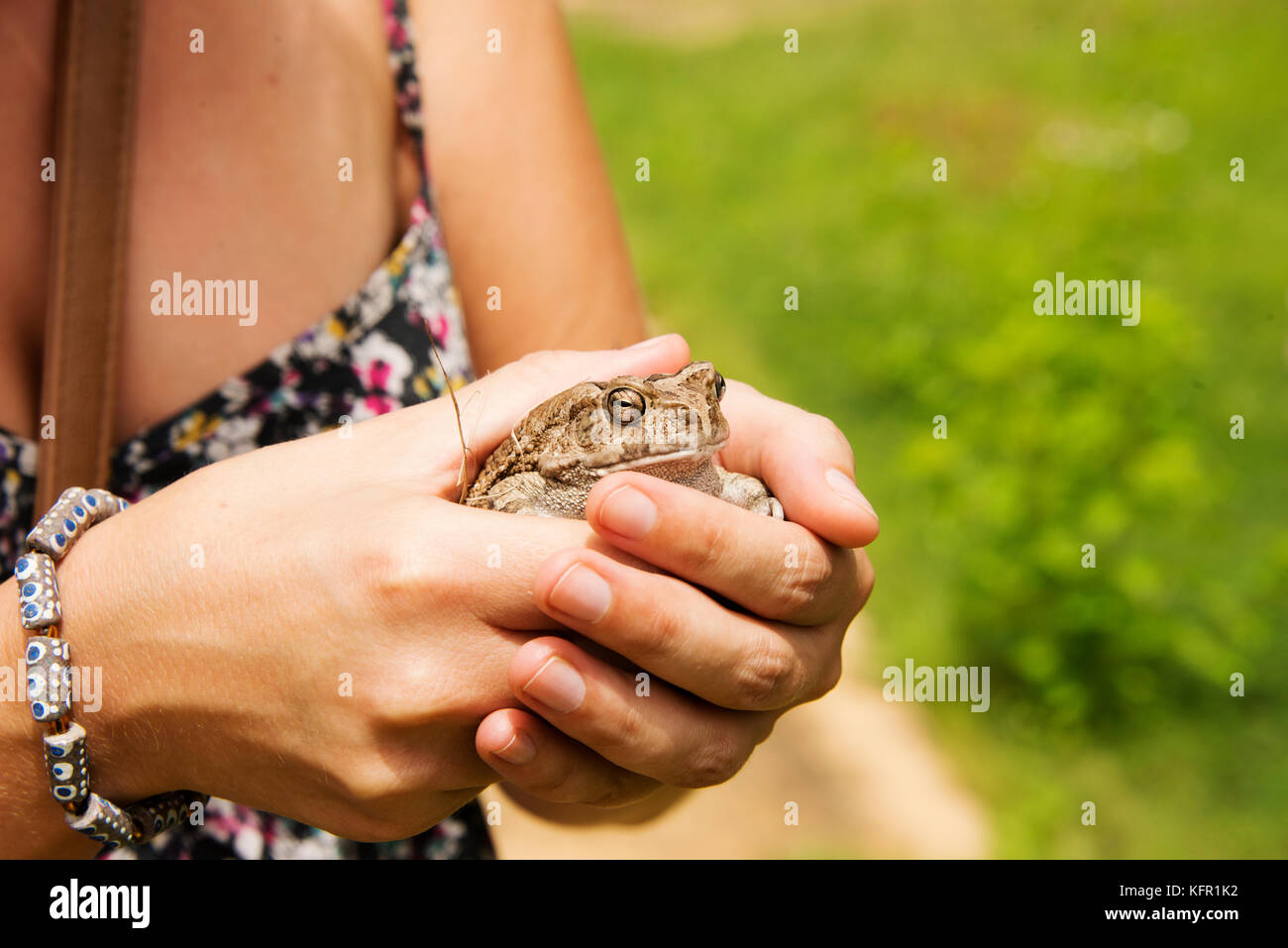 Woman holding a frog Stock Photo - Alamy