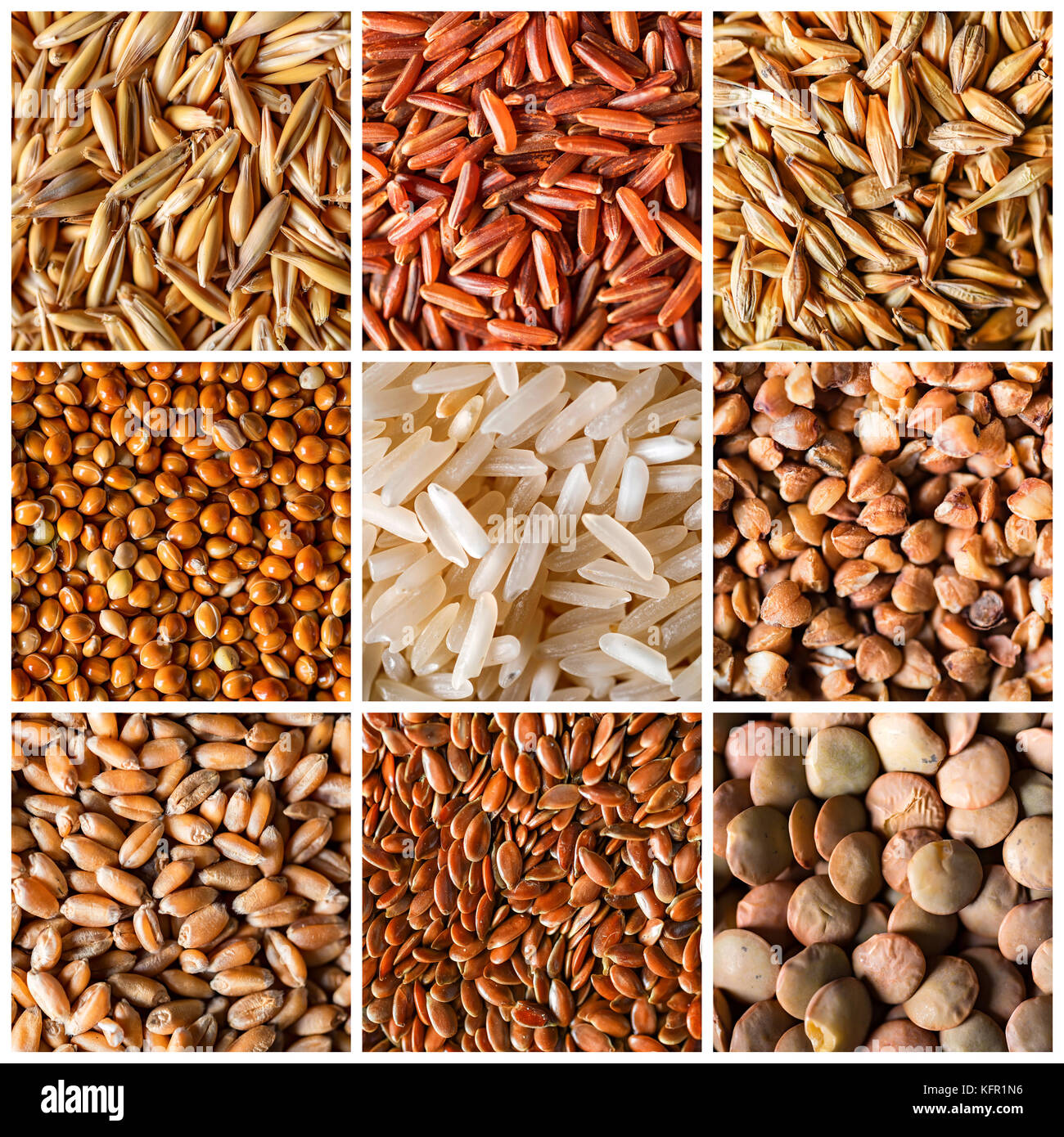 Close-up texture made of various natural cereals grains or groats for ...