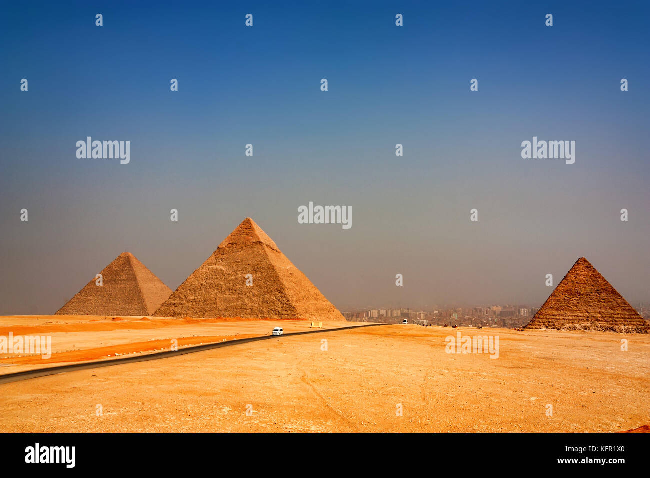 Beautiful view of the Great Pyramids of Giza from the city, Egypt Stock ...