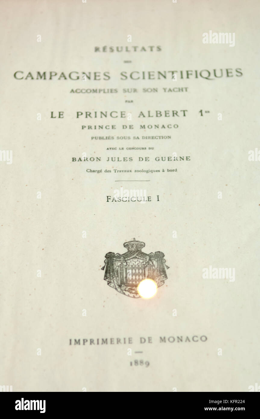 Front page of scientific campaigns by prince Albert 1-st in 1889 Stock ...