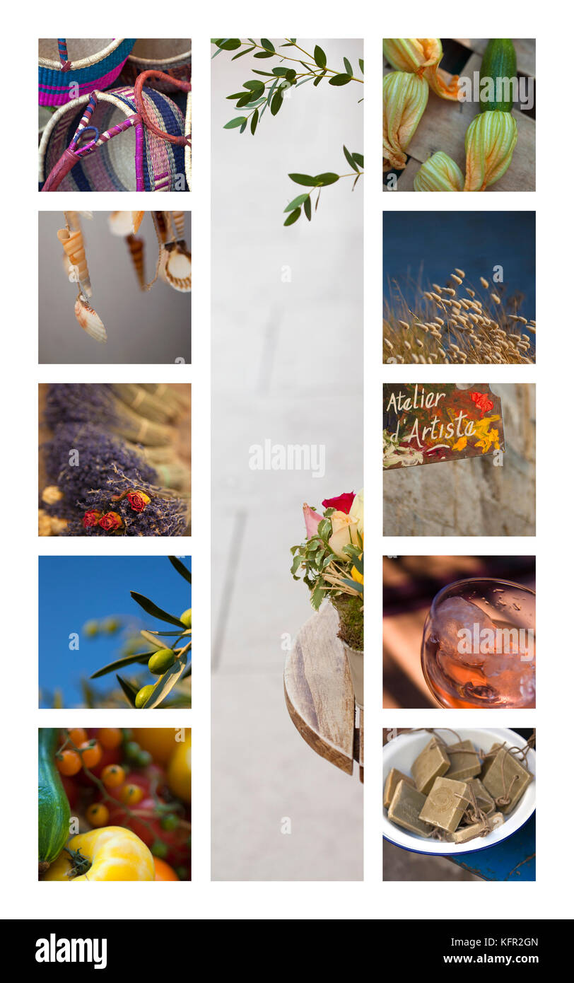 Elements and objects on a Provence collage Stock Photo - Alamy