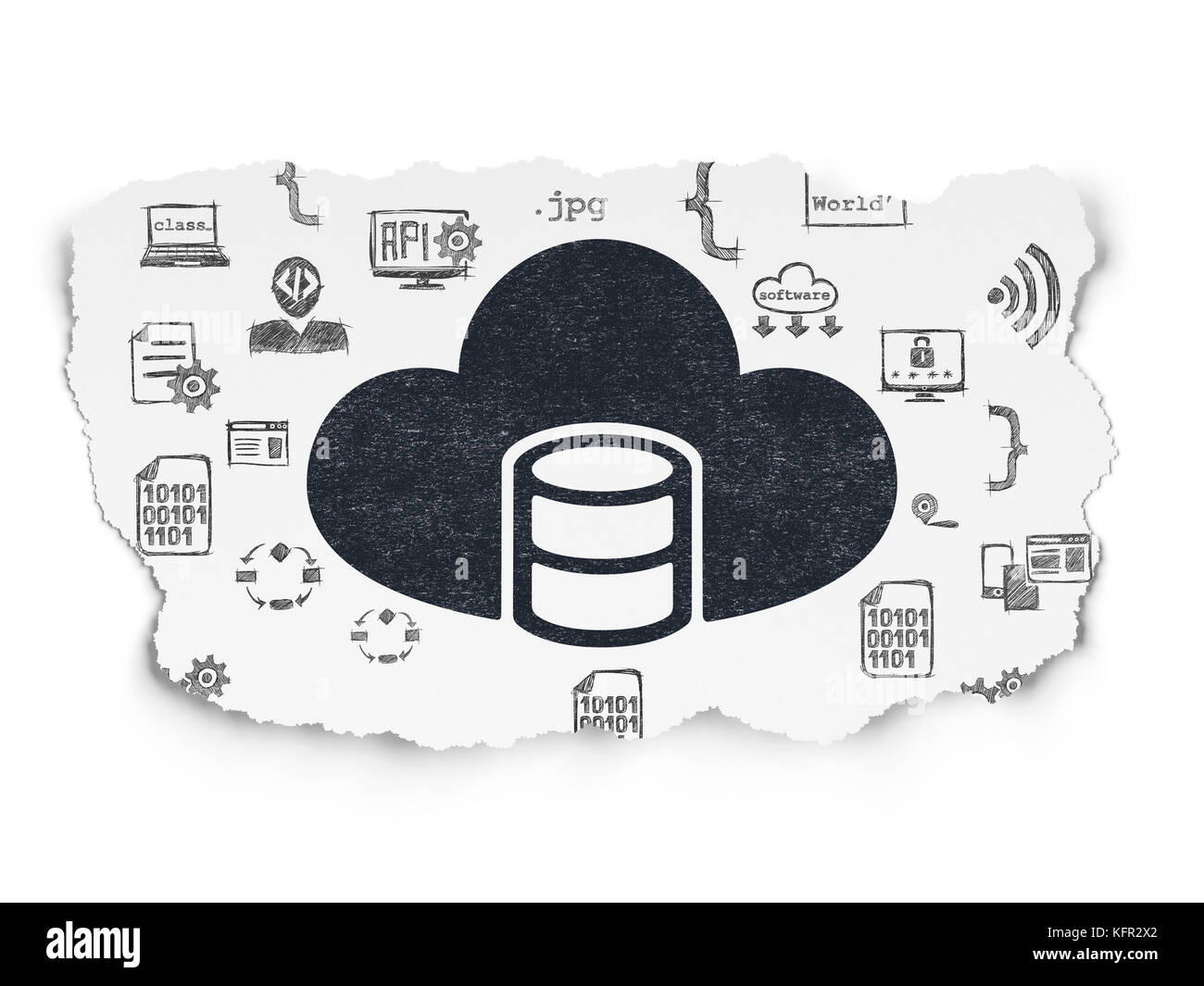 Database concept: Database With Cloud on Torn Paper background Stock ...