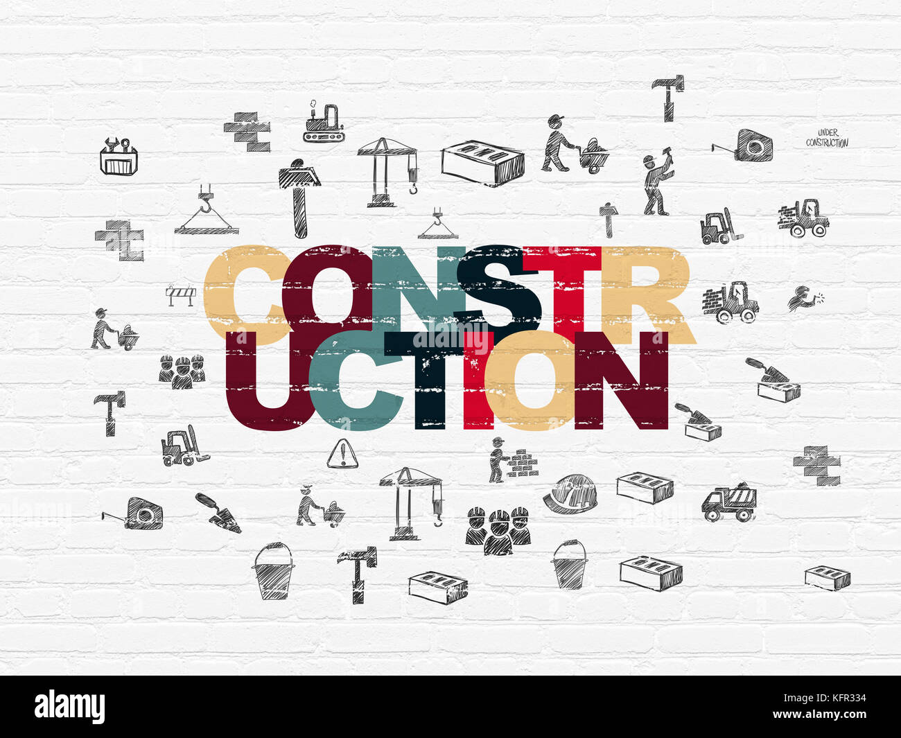 Constructing concept: Construction on wall background Stock Photo - Alamy
