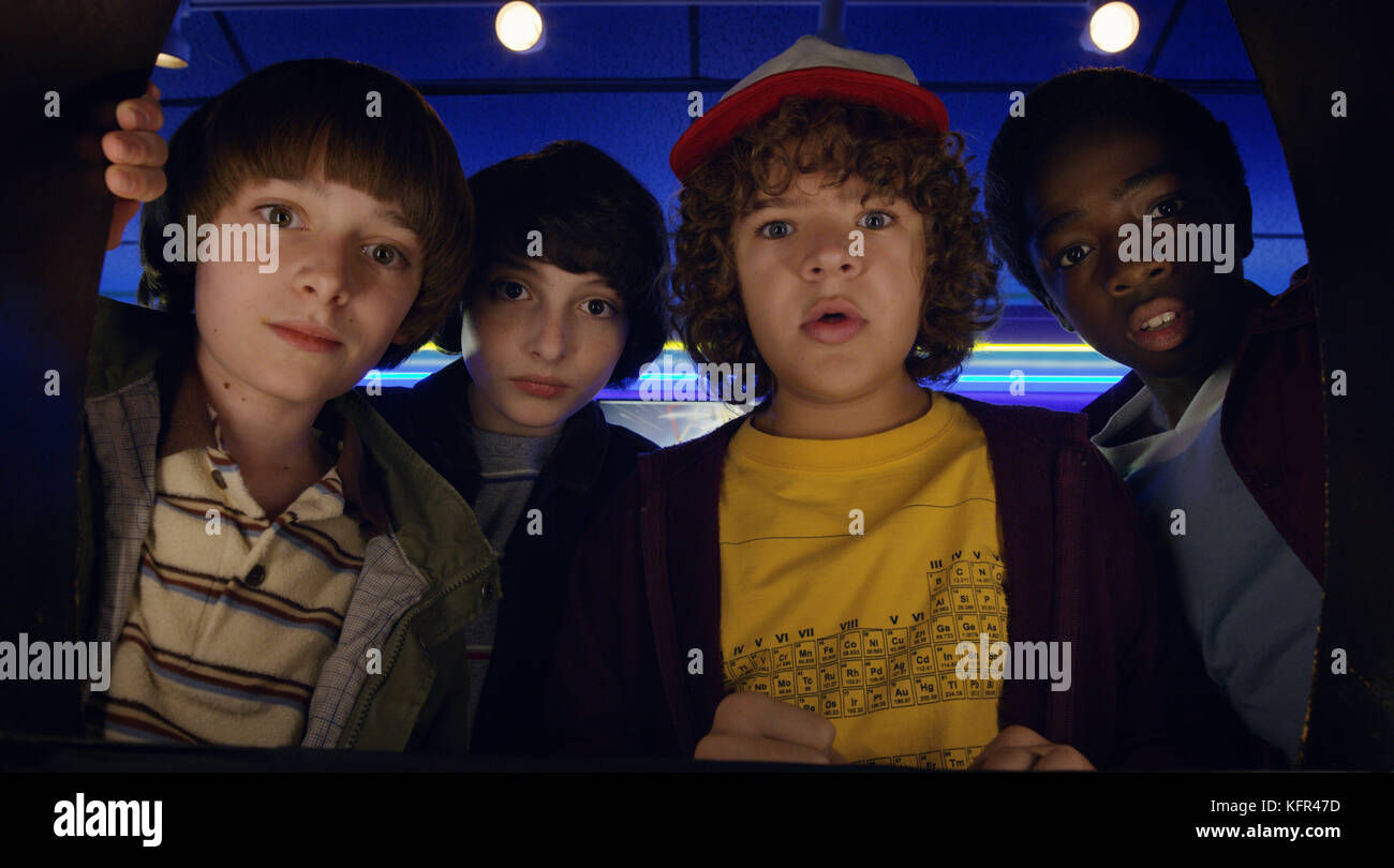 STRANGER THINGS, l-r: Noah Schnapp, Finn Wolfhard, Gaten Matarazzo, Caleb McLaughlin, (Season 2 ...